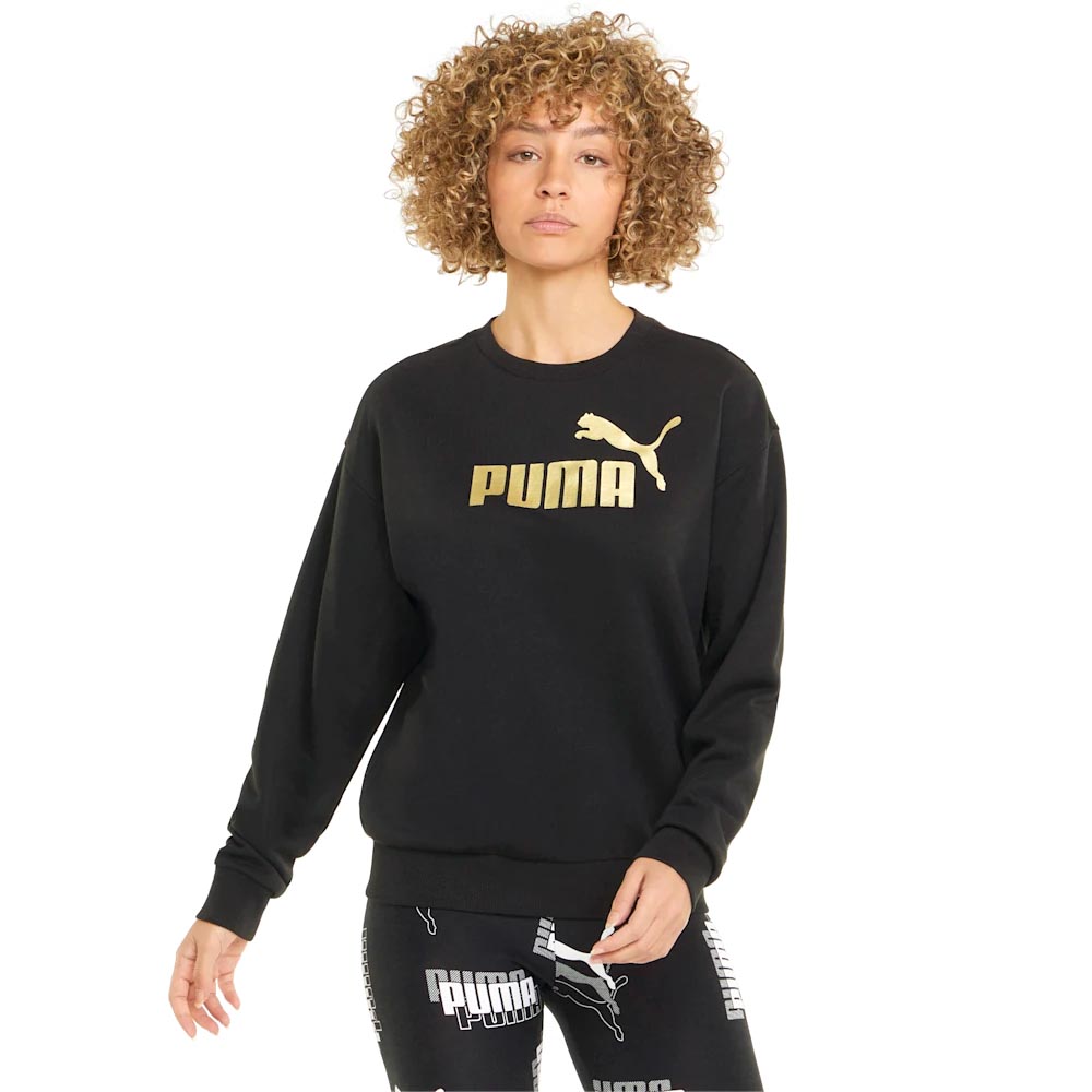 סווטשירט פומה לנשים, PUMA Metallic Logo Crew - משלוח והחזרה חינם ...